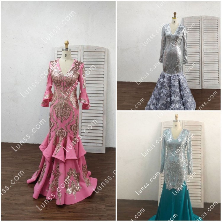 Custom Made Dresses with Modest V-neck and Closed Back - Lunss