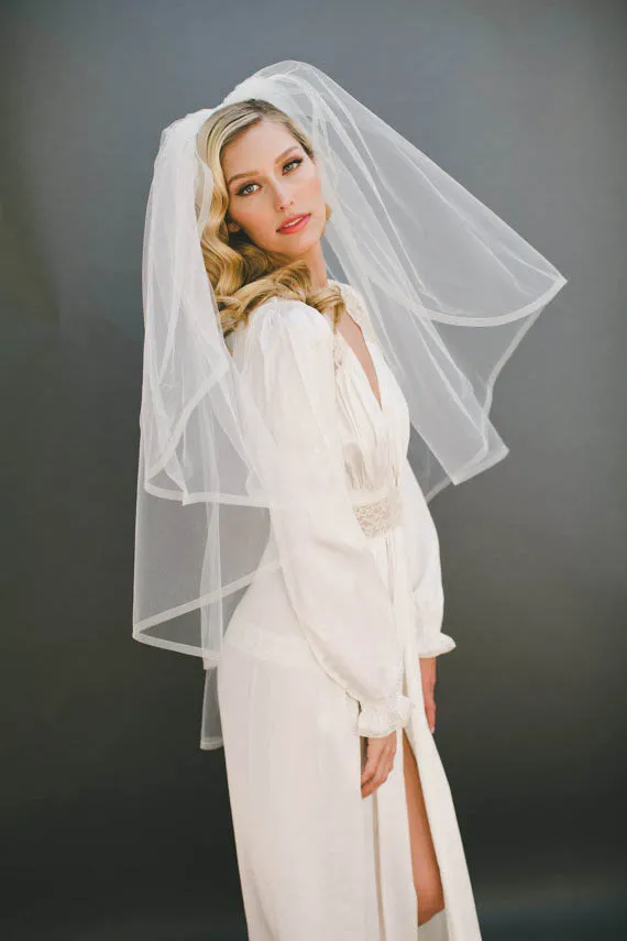 Fingertip Length Bridal Tulle Pour Veil Pencil Edge - Lunss