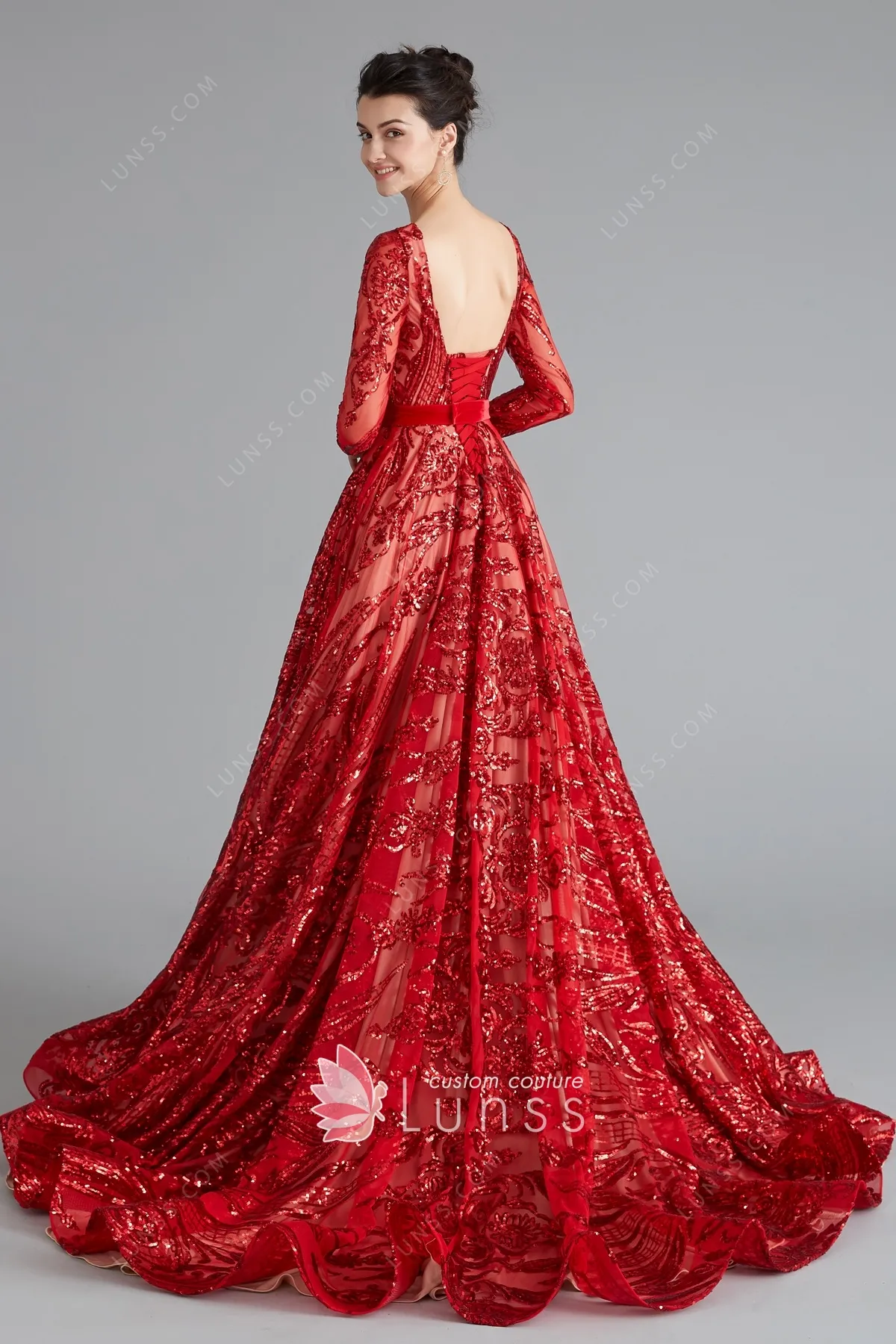 Rooi Sequin Bal Formele Toga Lang Sparkle Prom Dress - Lunss