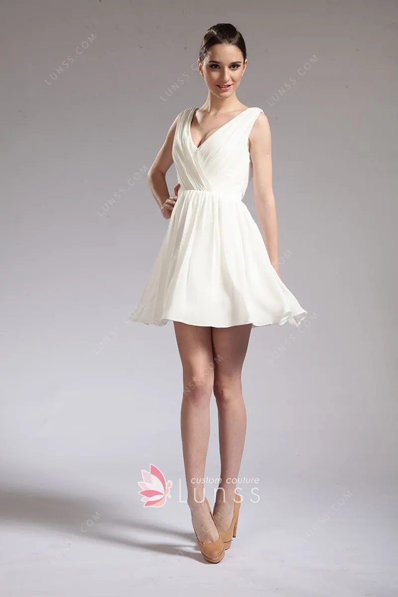 Celebrity Inspired Ivory Chiffon V-neck Cocktail Dress - Lunss