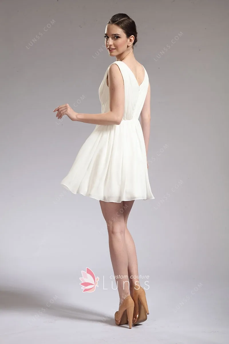 Celebrity Inspired Ivory Chiffon V-neck Cocktail Dress - Lunss