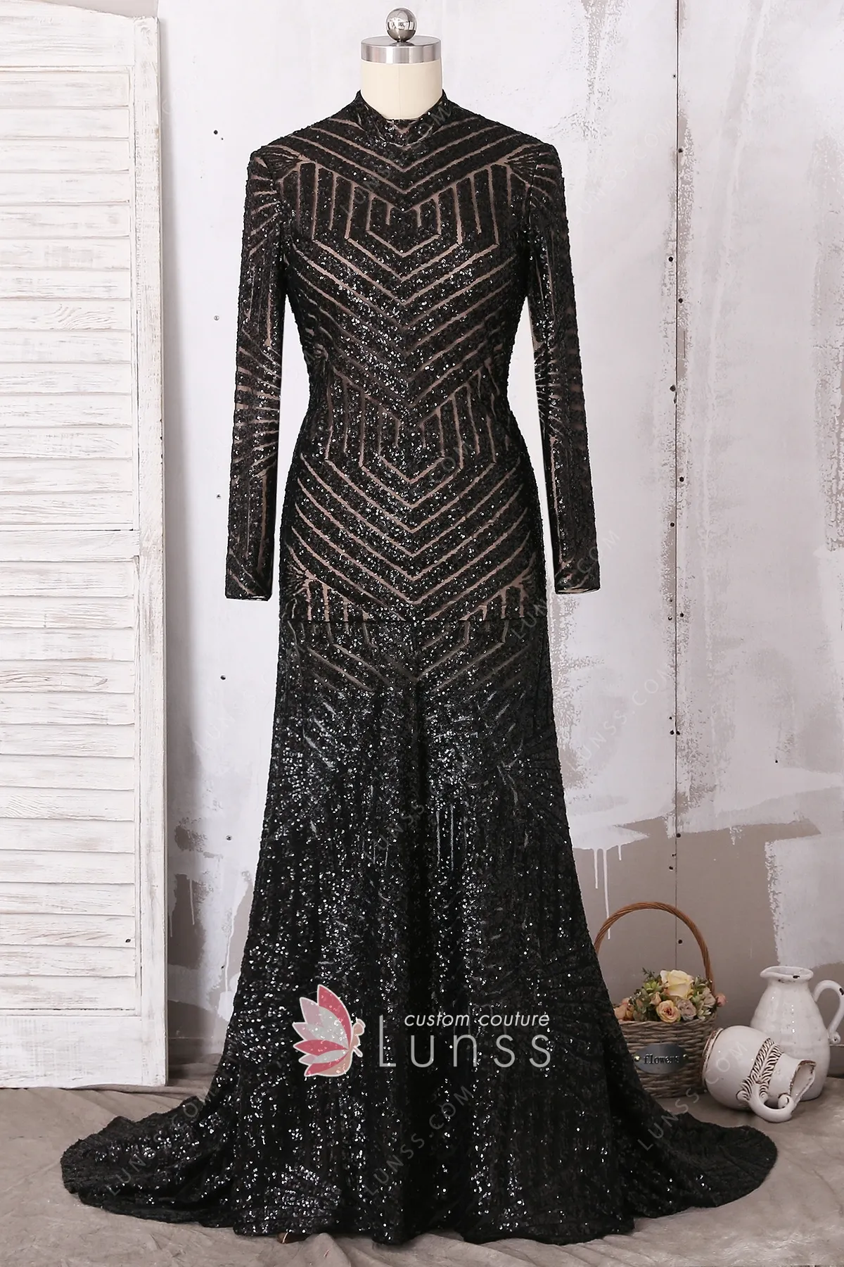 High Neck Lace Prom Dress