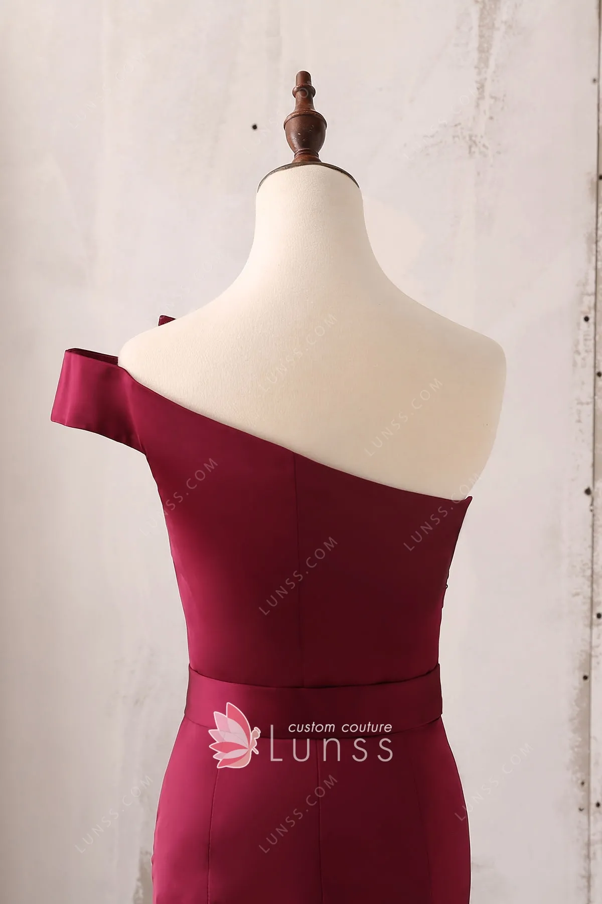 Elegant Burgundy Satin One Shoulder Mermaid Prom Dress - Lunss