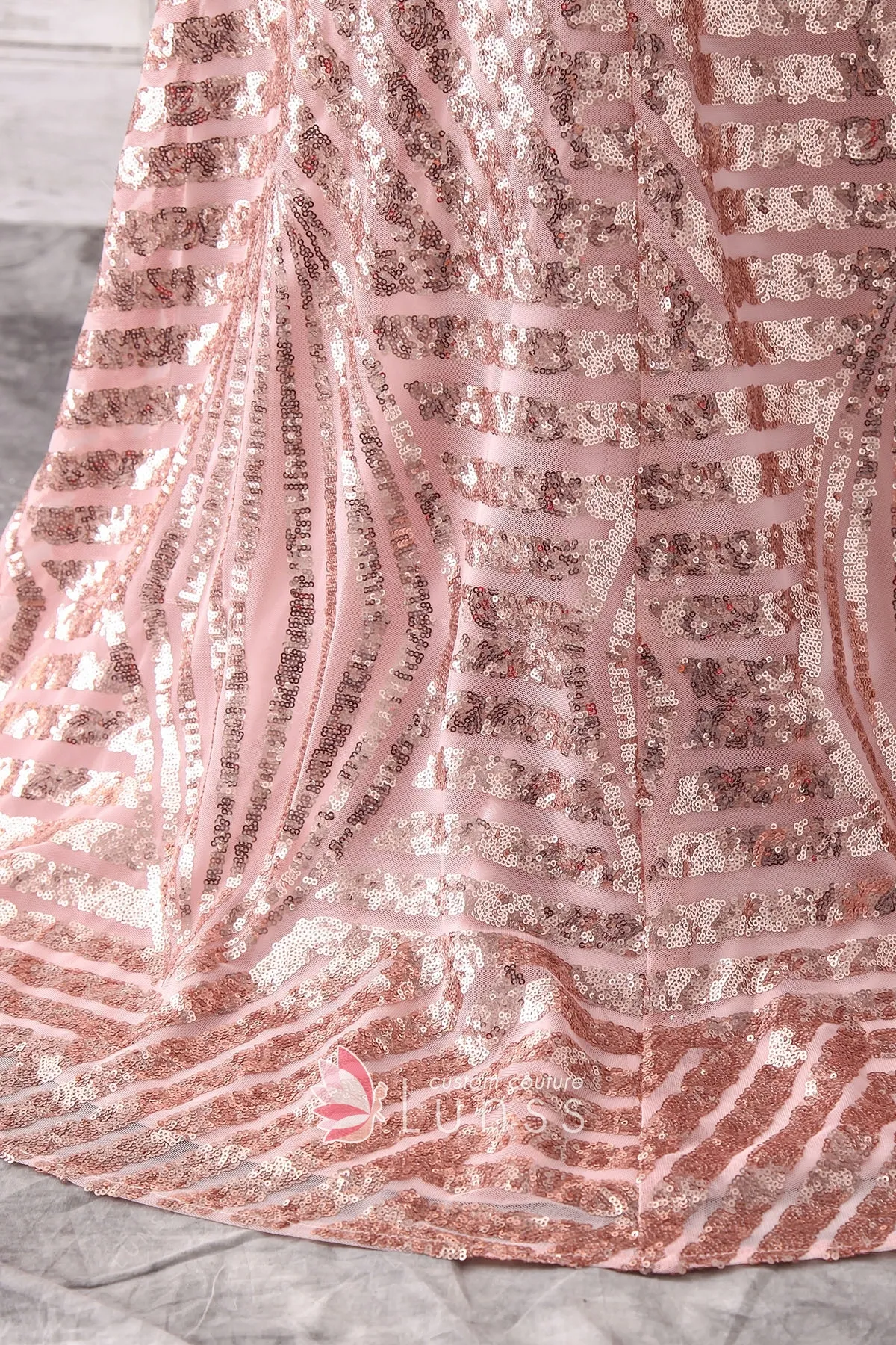 Beaded Sheer Cut-out One Shoulder Rose Gold Sequin Dress - Lunss