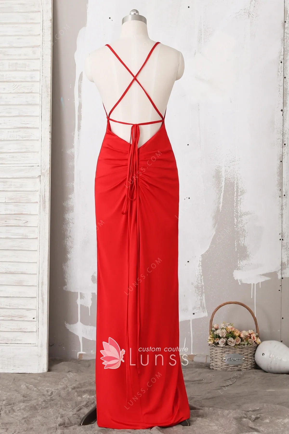 Cowl Neckline Red Spandex Slit Sheath Long Prom Dress - Lunss