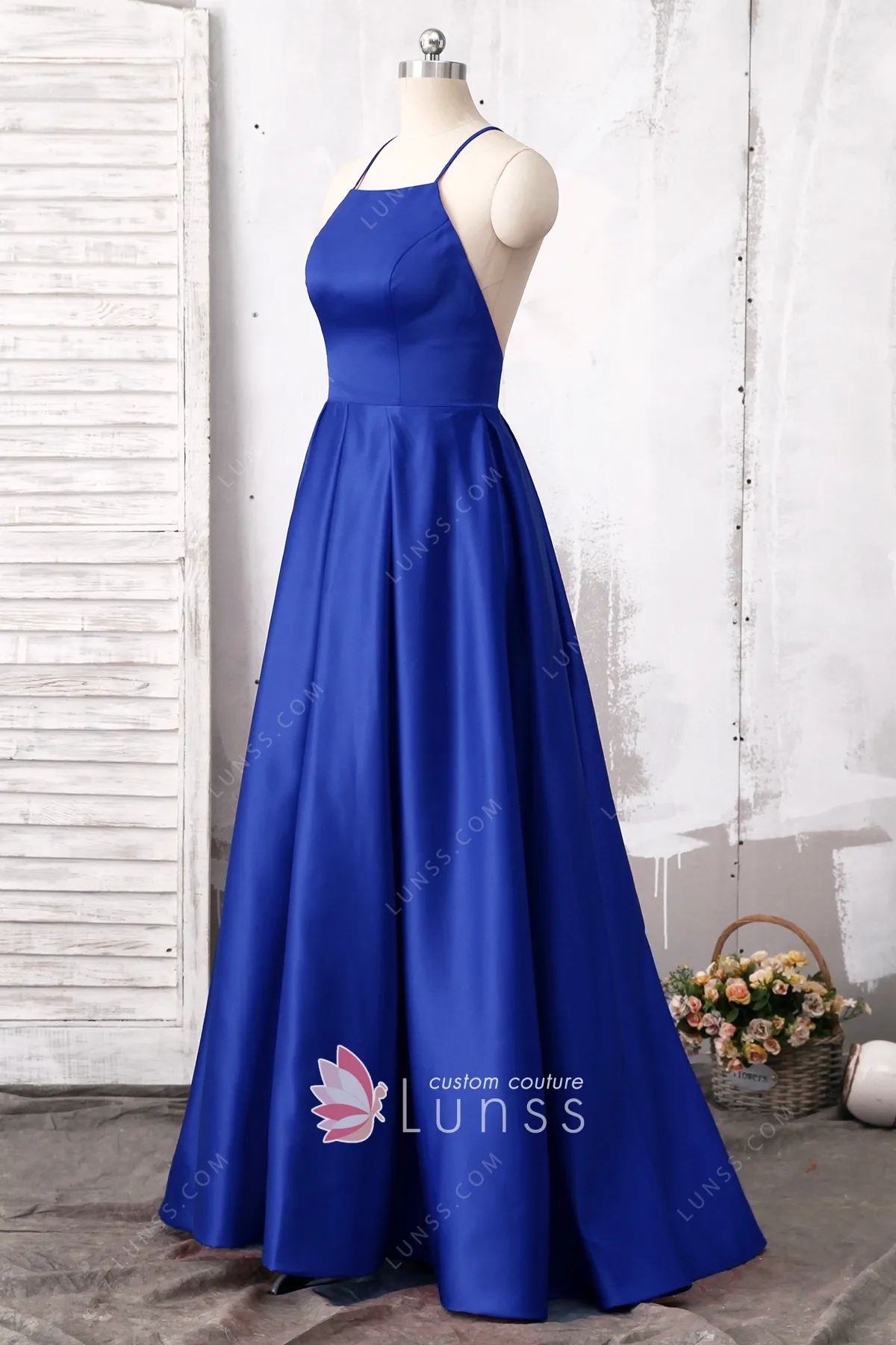 Celebrity Inspired Royal Blue Satin A-line Prom Dress - Lunss