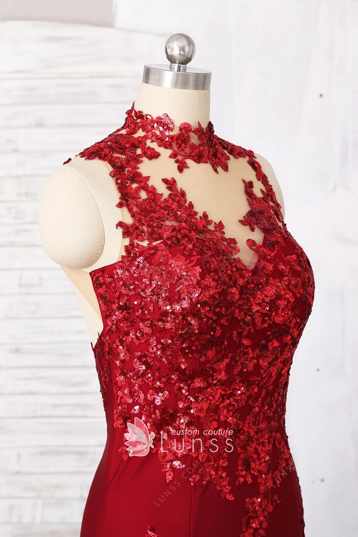 Amazing Sequin Lace Dark Red Spandex Mermaid Prom Dress - Lunss