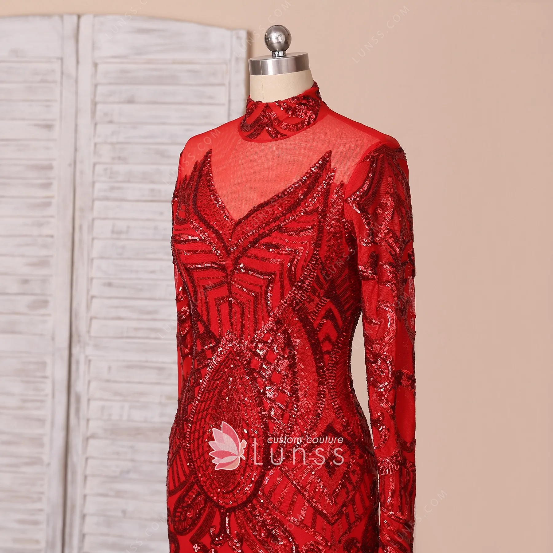 Unique Sequin & Feather African American Red Prom Dress - Lunss