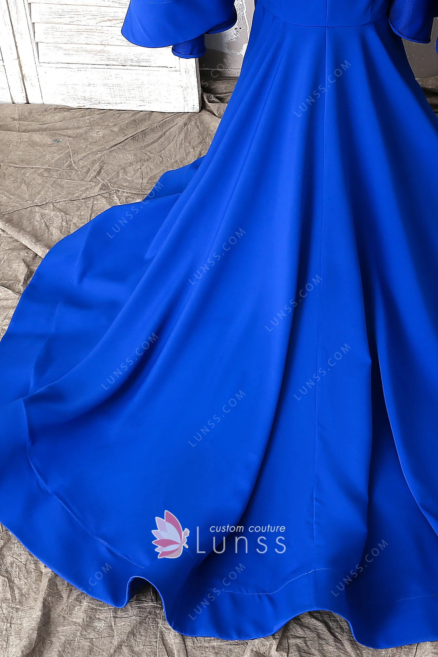 Vintage Inspired Bell Sleeve Royal Blue Trumpet Prom Gown - Lunss