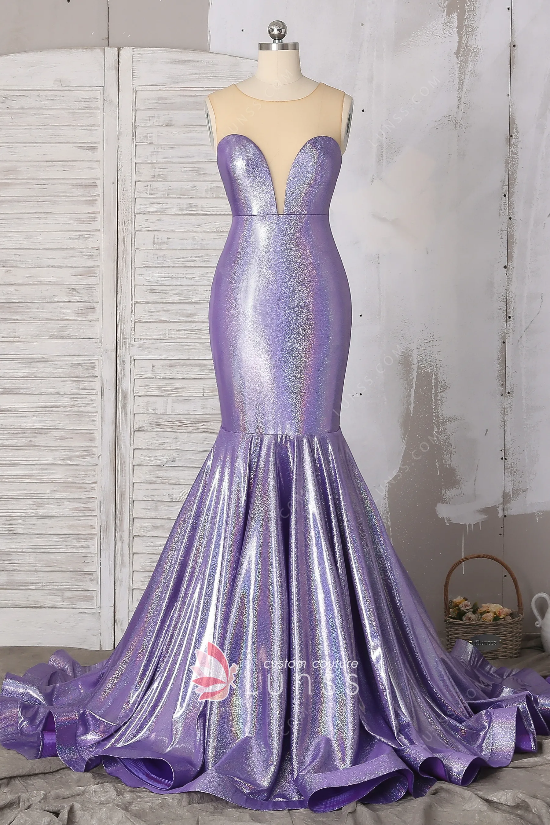 Purple Spandex Glitter Sweetheart Trumpet Prom Dress - Lunss