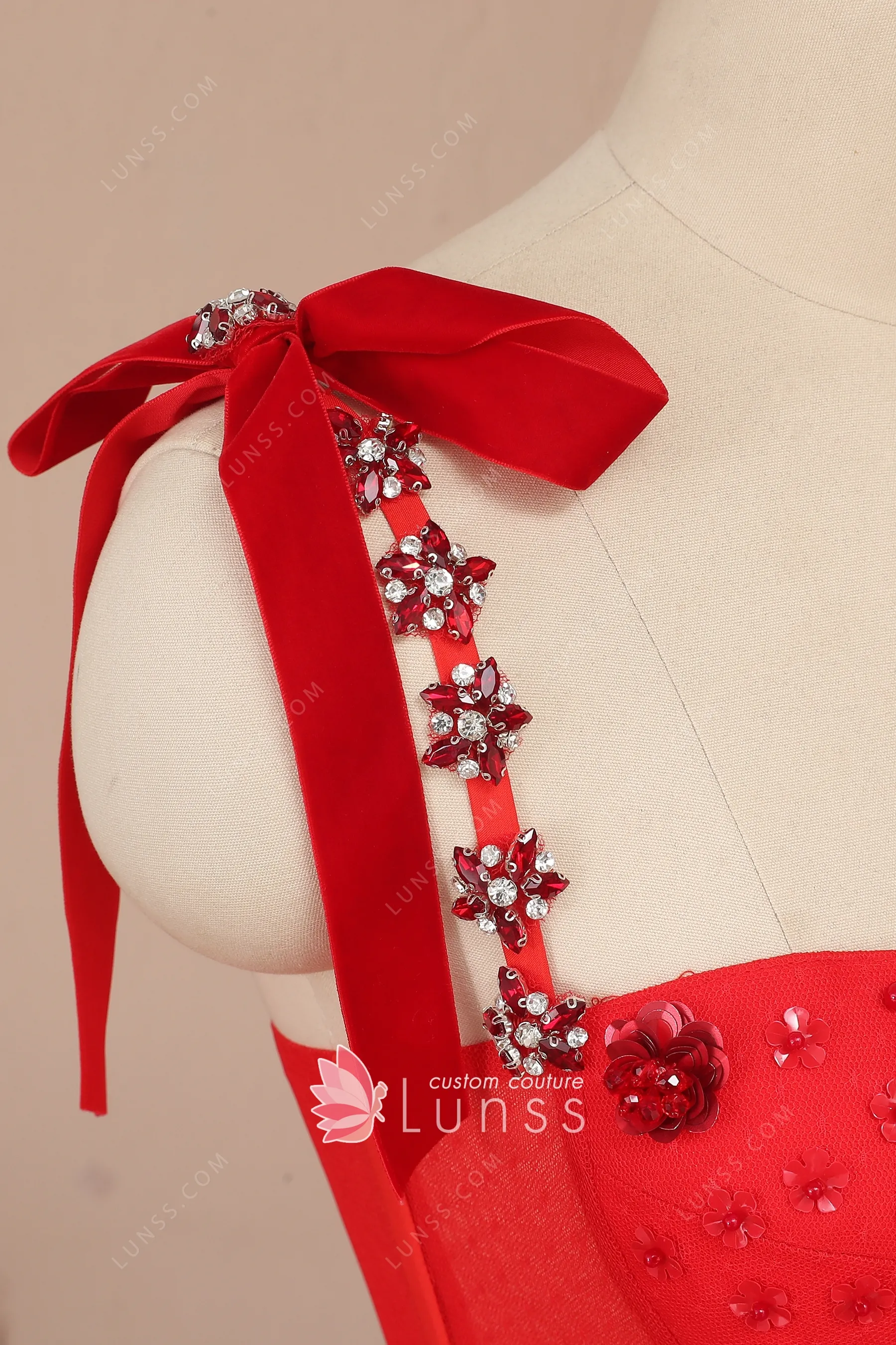 Beaded Red Sweetheart Corset Dot Tulle Fairy Formal Dress - Lunss