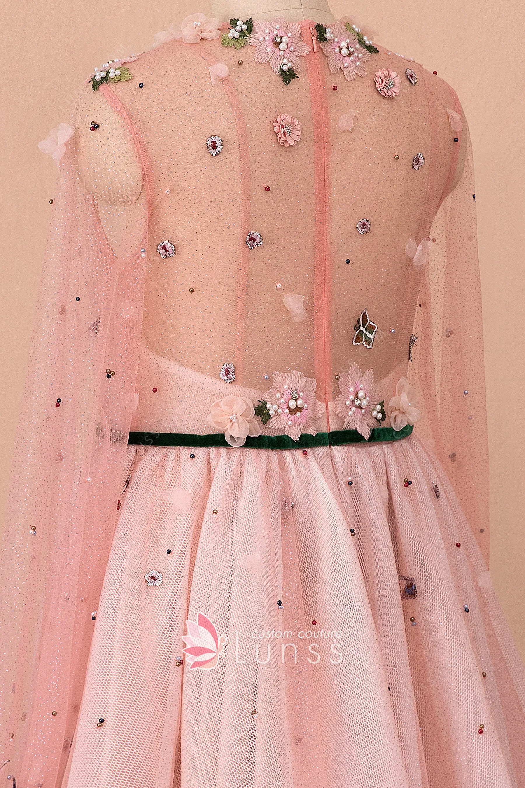 Flowers & Pearls & Butterflies Pink Glitter Fairy Dress - Lunss