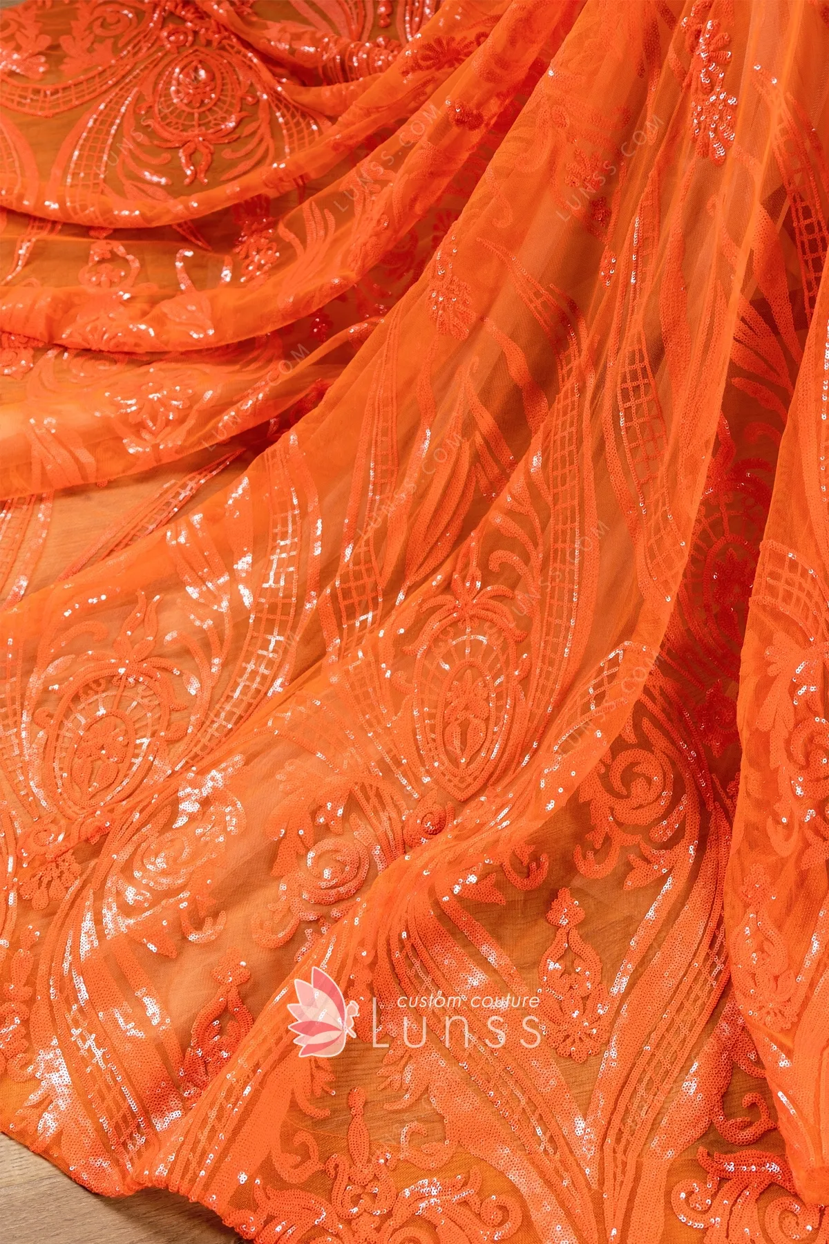Orange Unique Pattern Sequin Mermaid Prom Dress - Lunss