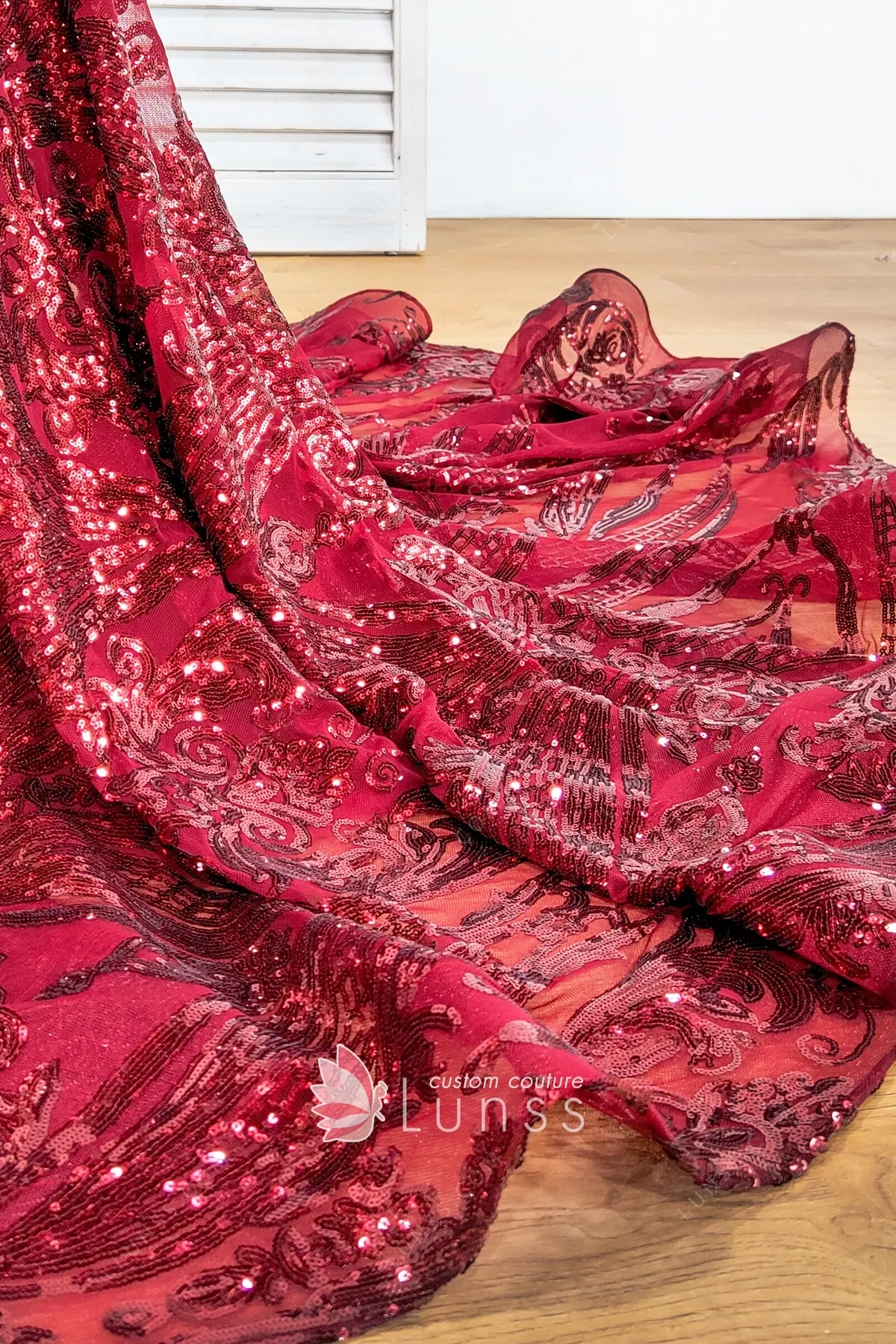 Unique Geometric Pattern Burgundy Sequin Prom Dress - Lunss