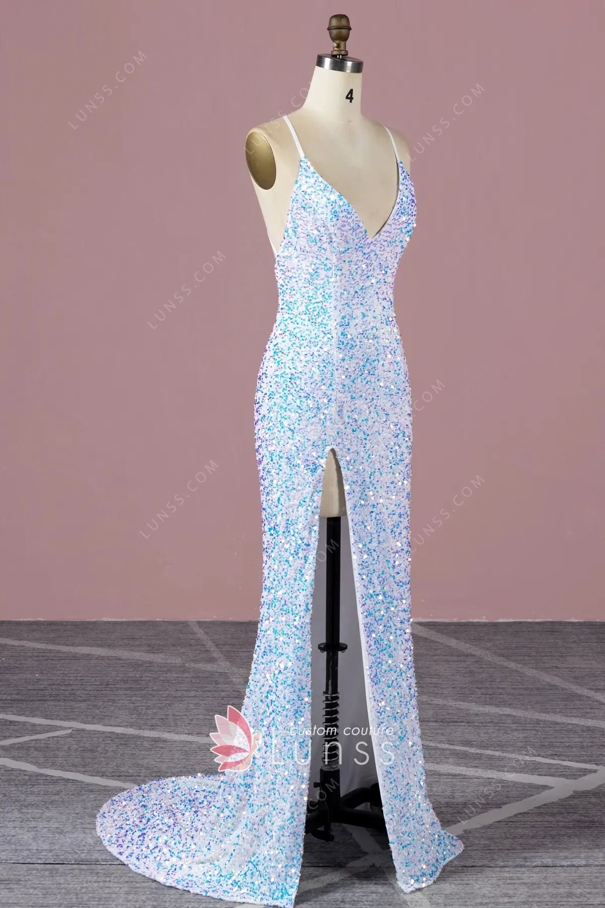 Sparkly Iridescent White Dream Color Sequin Prom Dress - Lunss