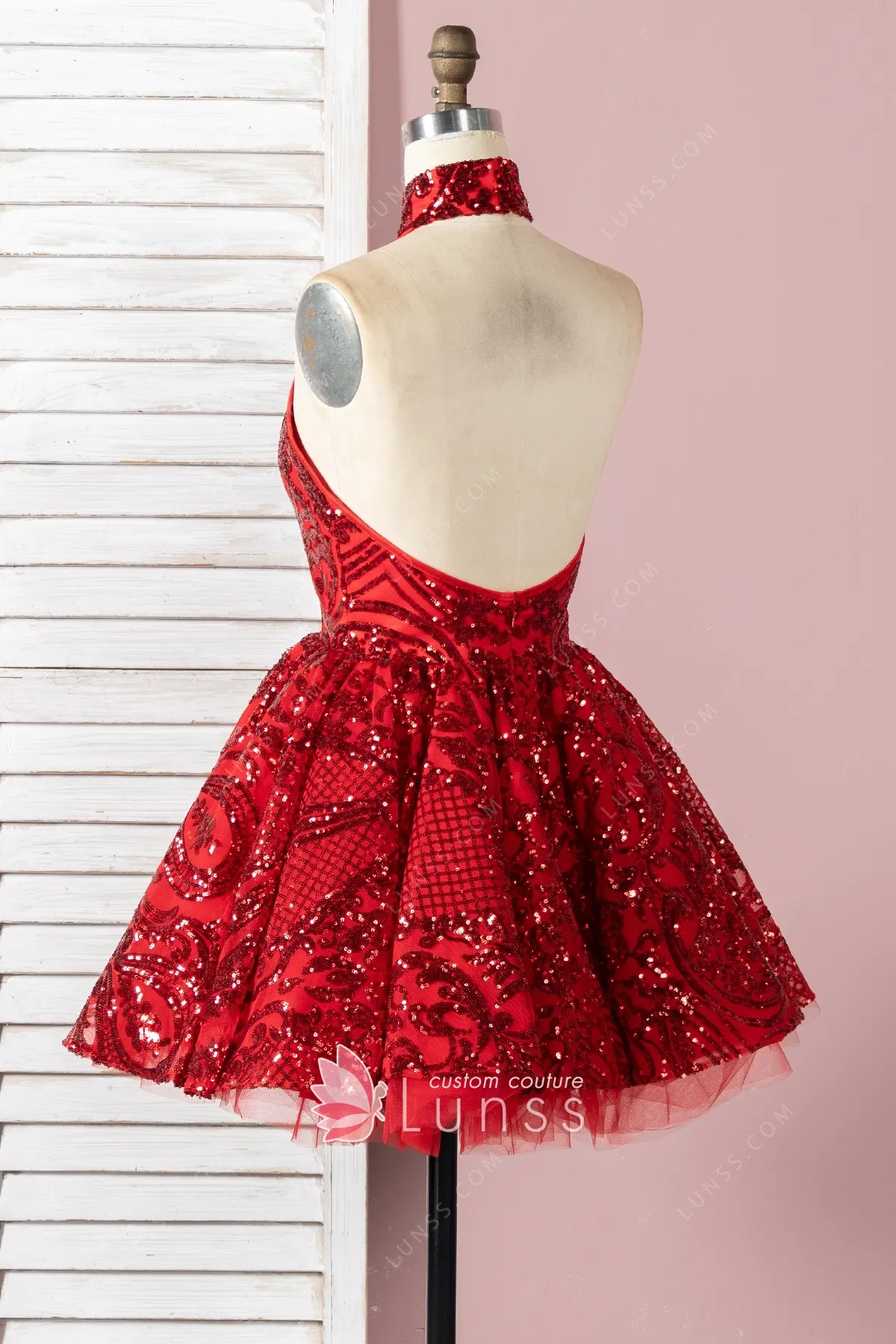 Unique Red Sequin with Tulle Short Puffy Cocktail Dress - Lunss
