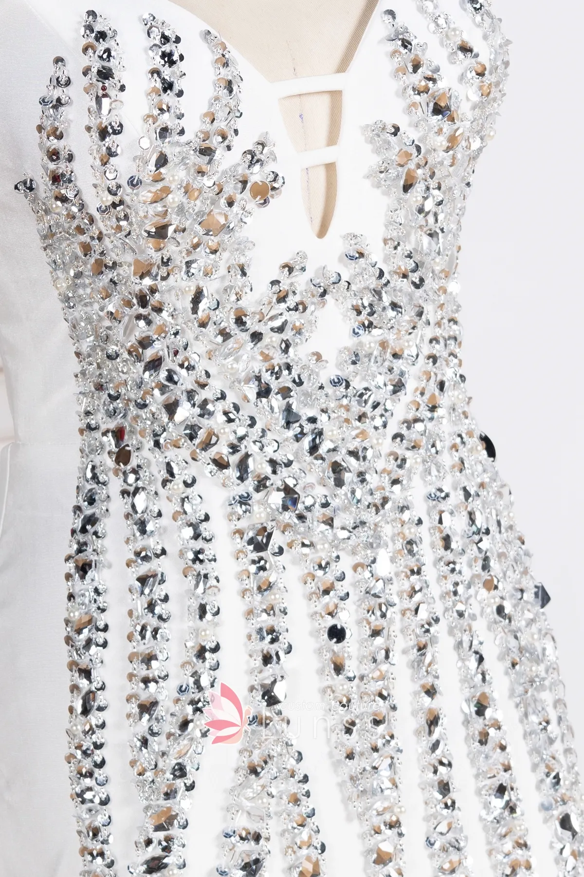 Beaded White Ruffled Organza Trumpet Long Prom Dress - Lunss