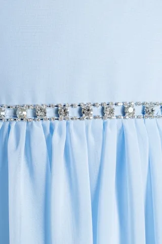 Off-the-shoulder Ruffled Blue Chiffon Bridesmaid Dresses - Lunss