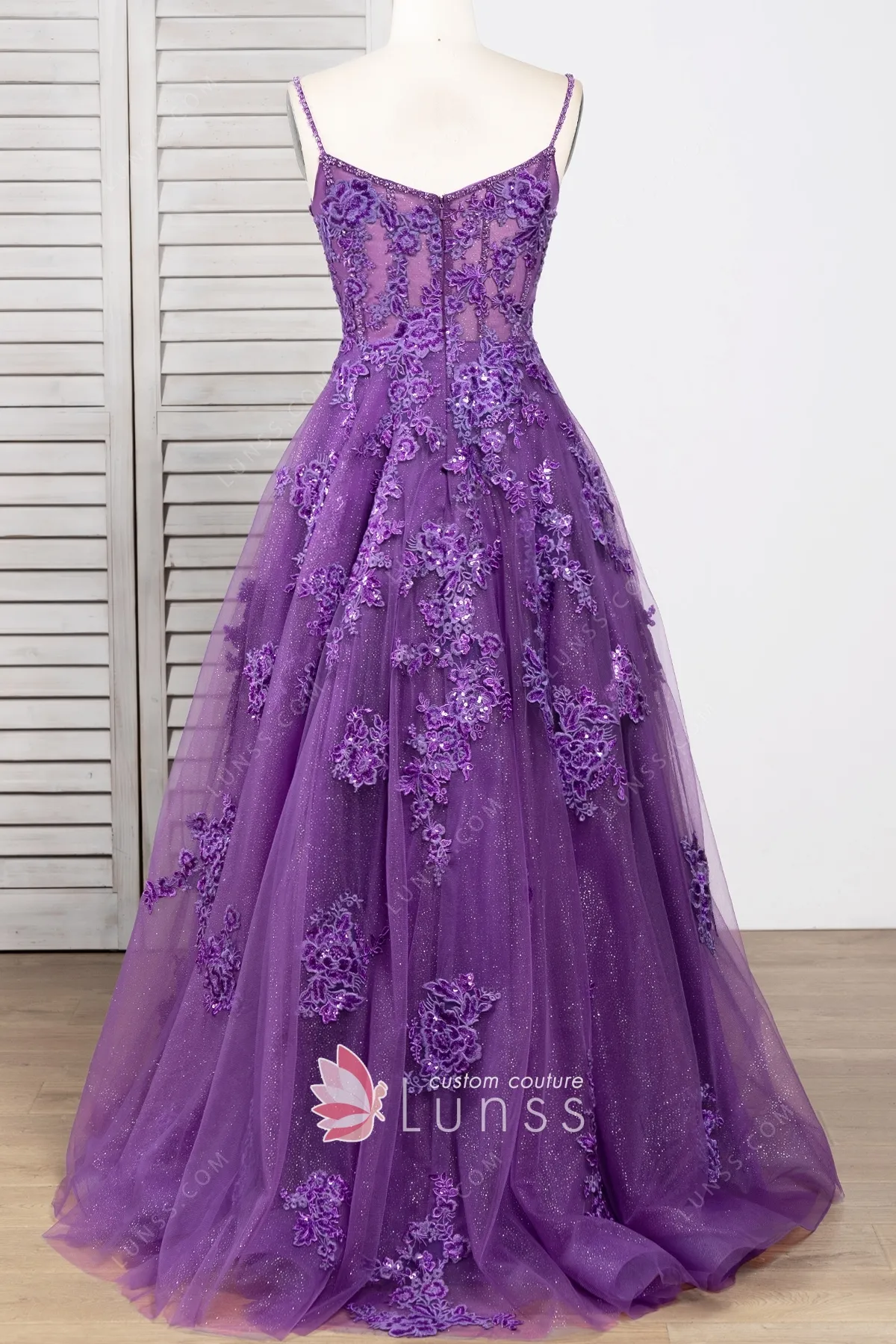 Floral Sequinned Lace Regency Glitter Tulle Formal Dress - Lunss