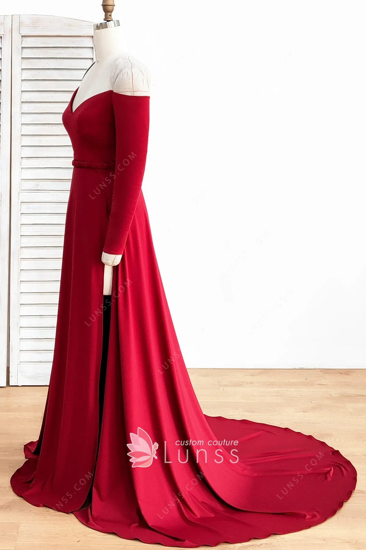 Sexy Off-the-shoulder Double Slits Red Jersey Prom Dress - Lunss