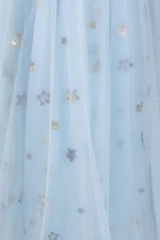 Fairy Gold & Silver Stars Sequinned Ice Blue Tulle Dress - Lunss