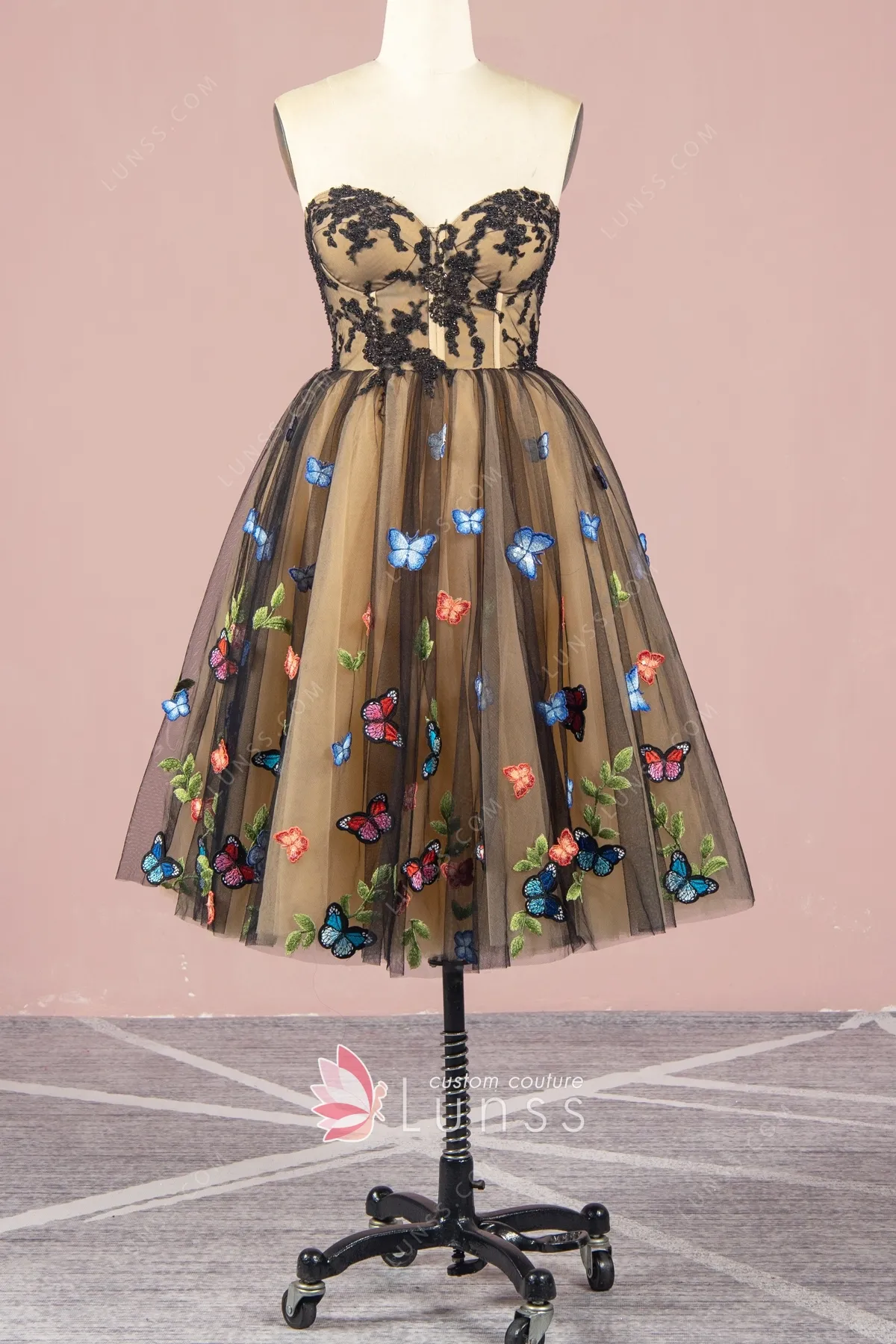 Fairy 3D Butterfly Embellished Brown Short Cocktail Gown - Lunss