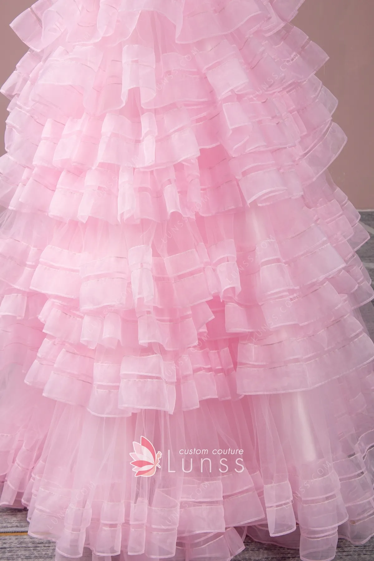 Ruffled Off the shoulder Tiered Pink Princess Prom Dress Lunss ruffled-off-the-shoulder-tiered-pink-princess-prom-dress-lunss