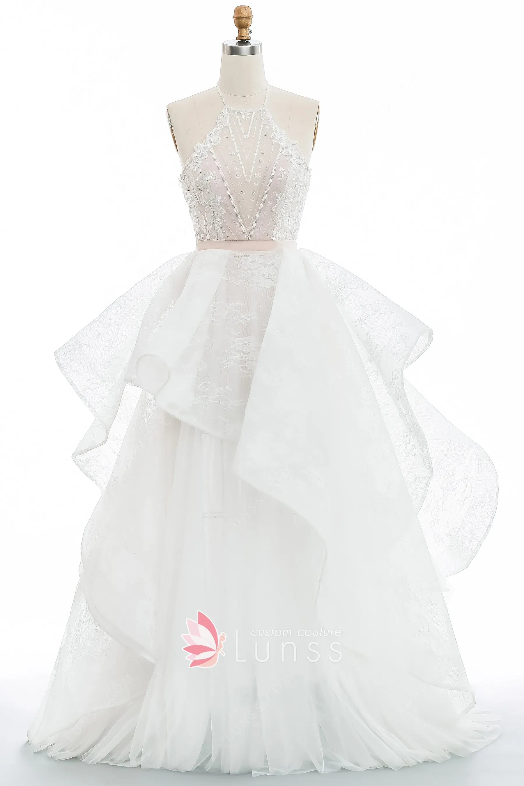 Fancy 2-in-1 Detachable Overskirt Beaded Bridal Ball Gown - Lunss
