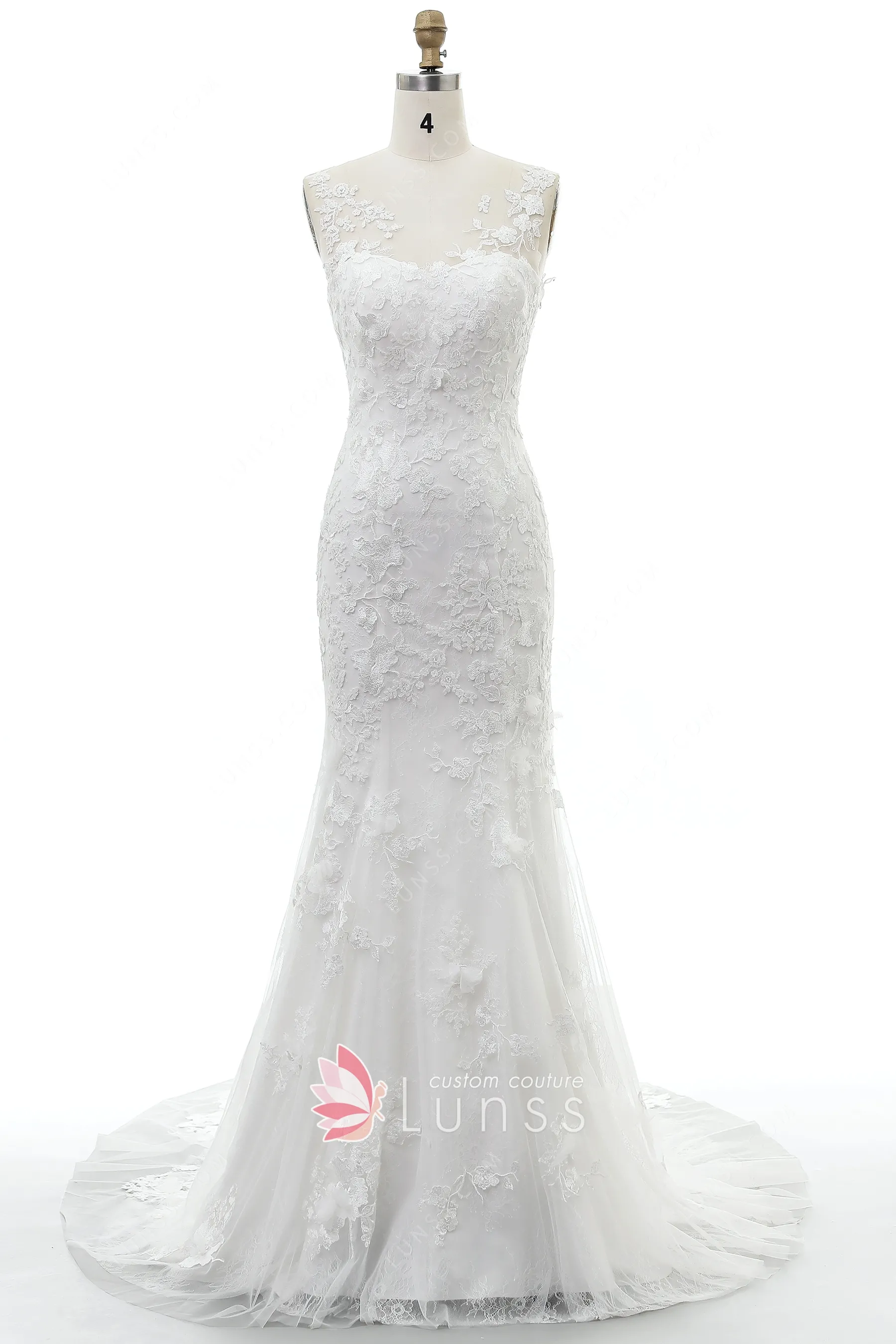 Graceful Floral Lace Mermaid Destination Wedding Dress - Lunss