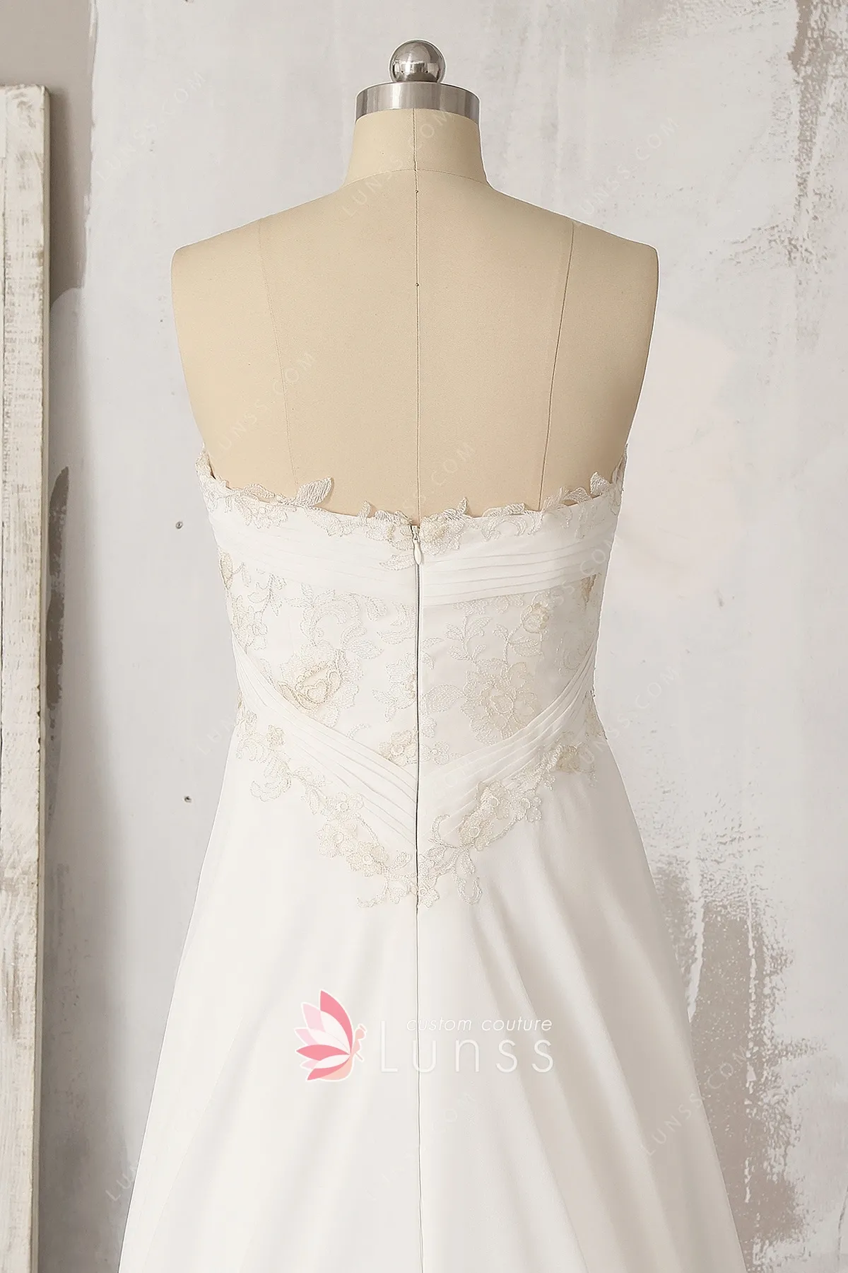Gold Glitter Lace Empire Waist Ivory Chiffon Bridal Dress - Lunss
