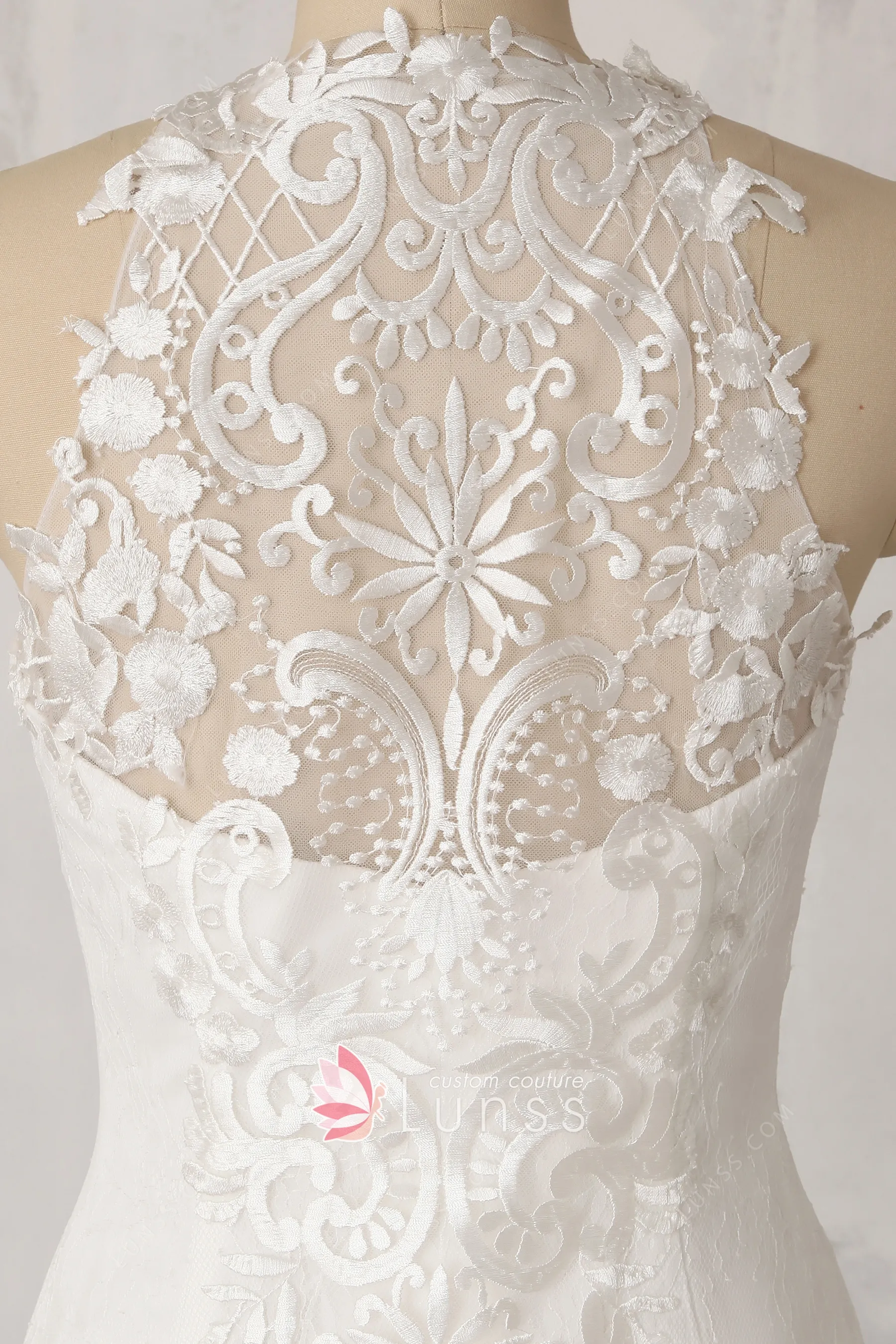 Unique Pattern Ivory Lace Mermaid Custom Wedding Dress - Lunss