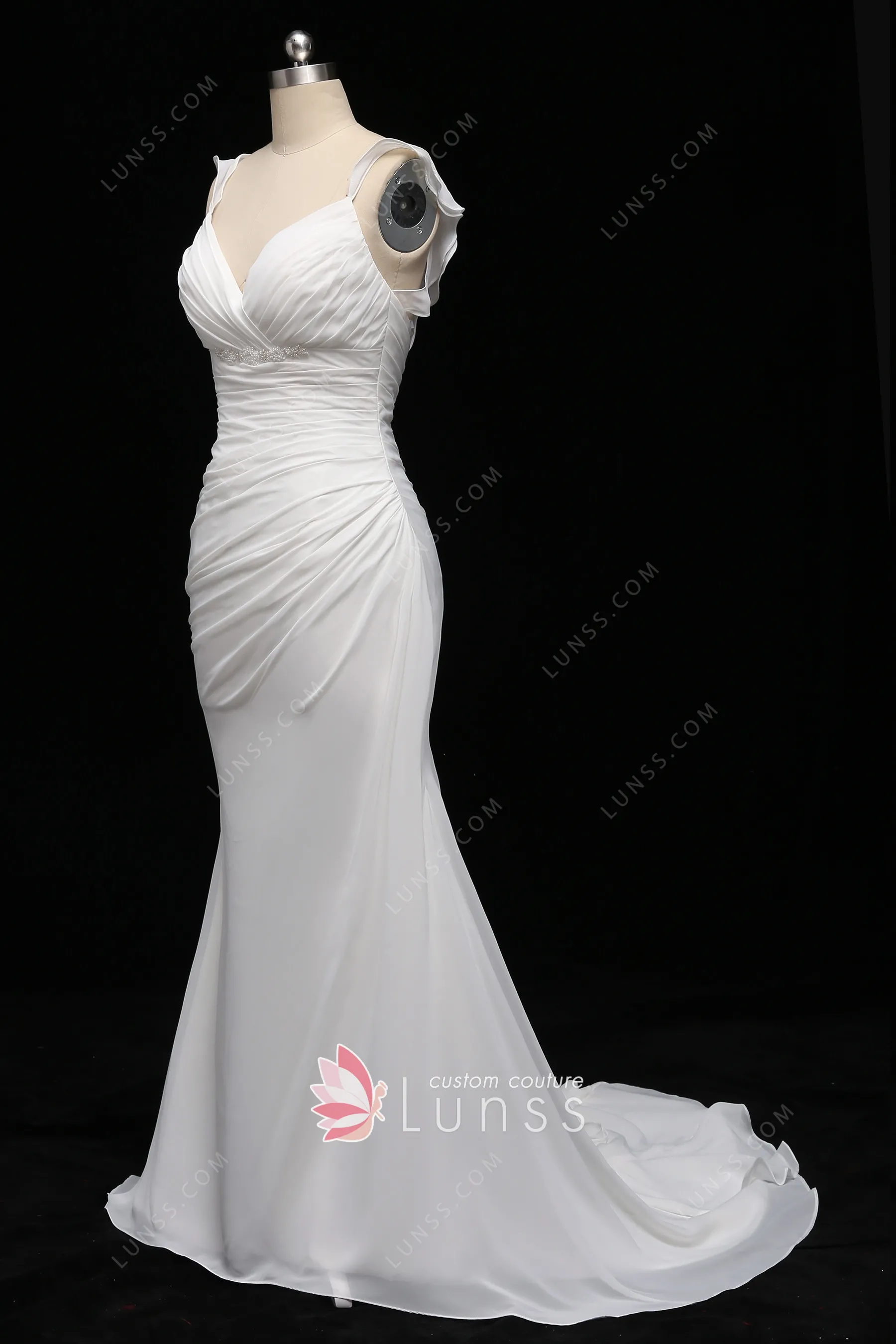 Ruched & Ruffled Chiffon Body-hugging Mermaid Bridal Gown - Lunss