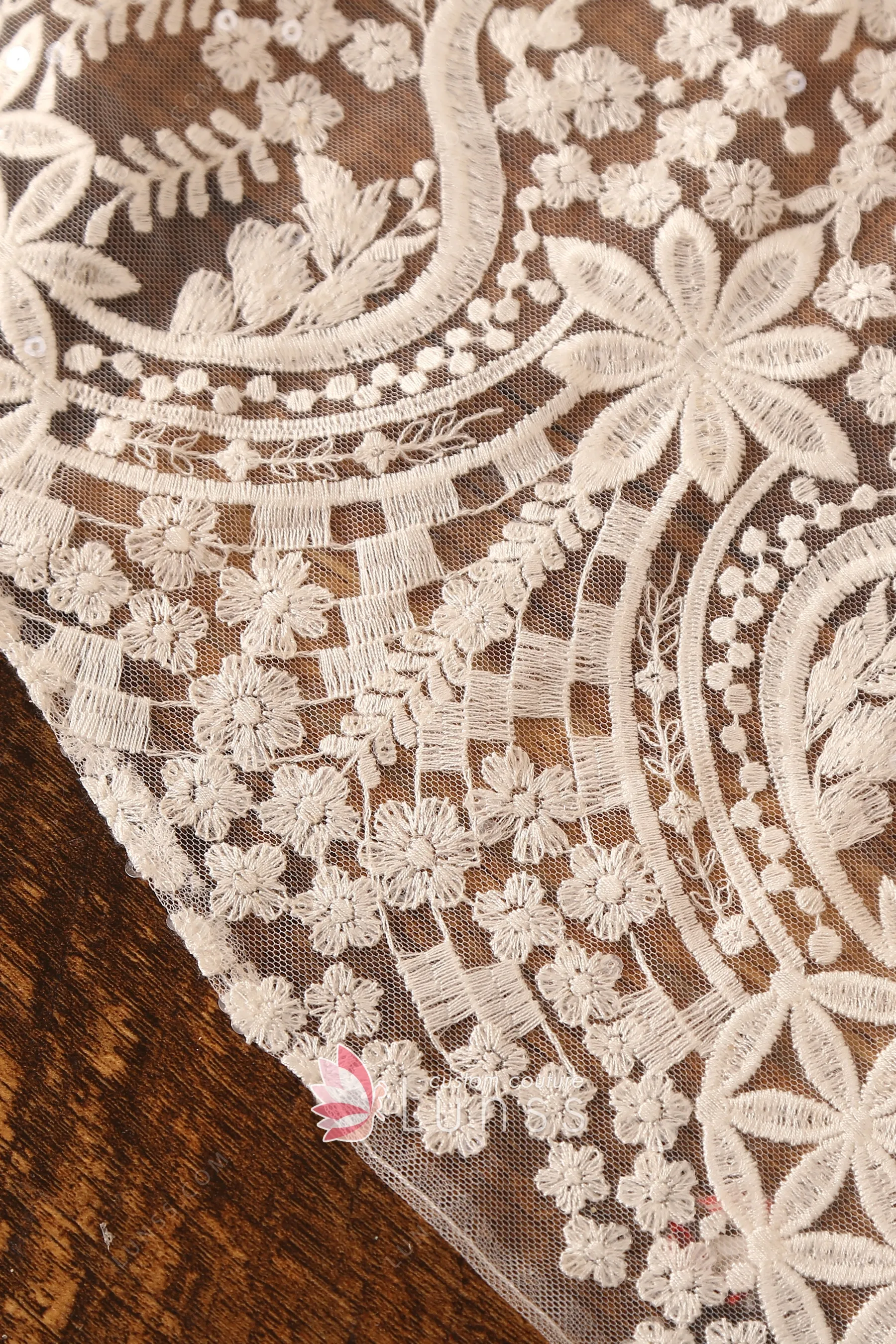 Unique Tassel Sleeve Sequined Lace Boho Bridal Dress - Lunss