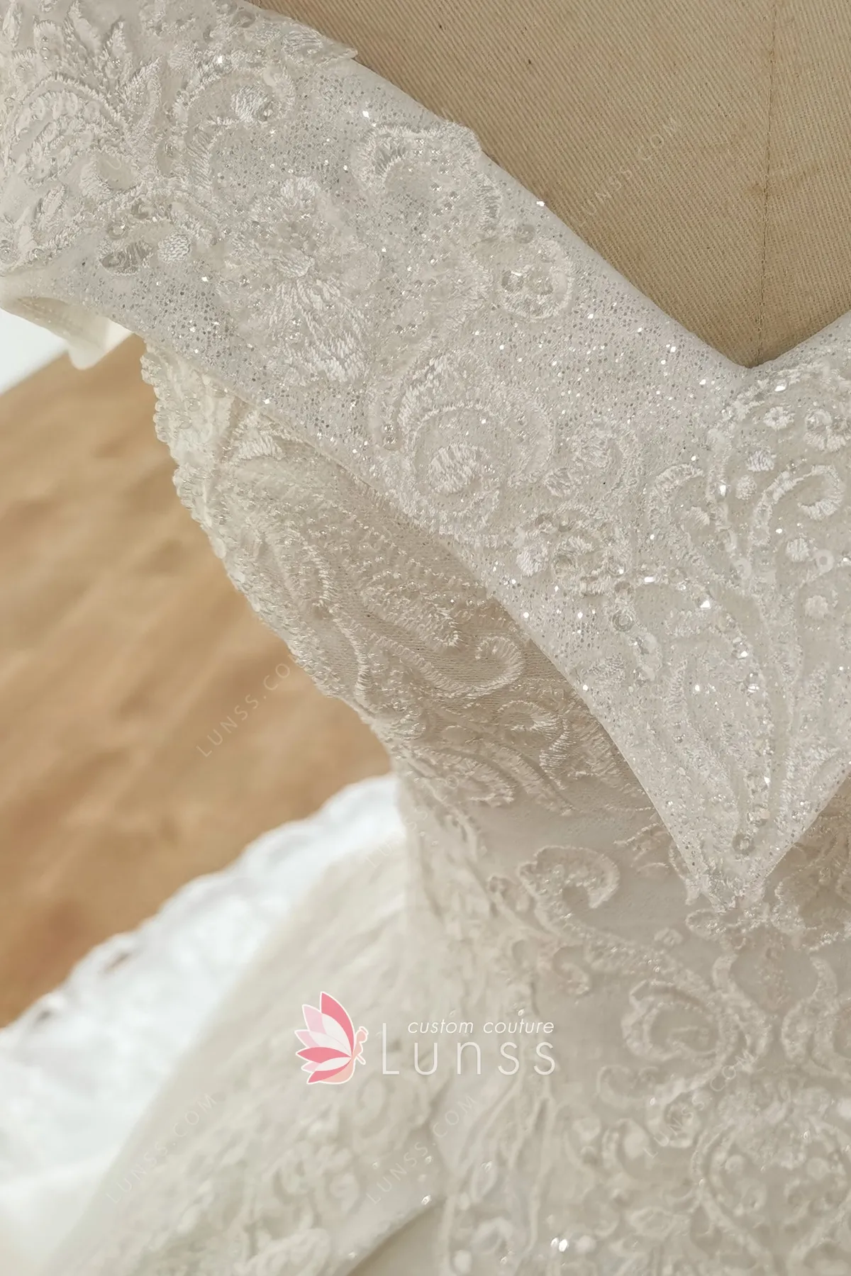 Luxury Glitter Lace Cathedral Train Wedding Ball Gown - Lunss