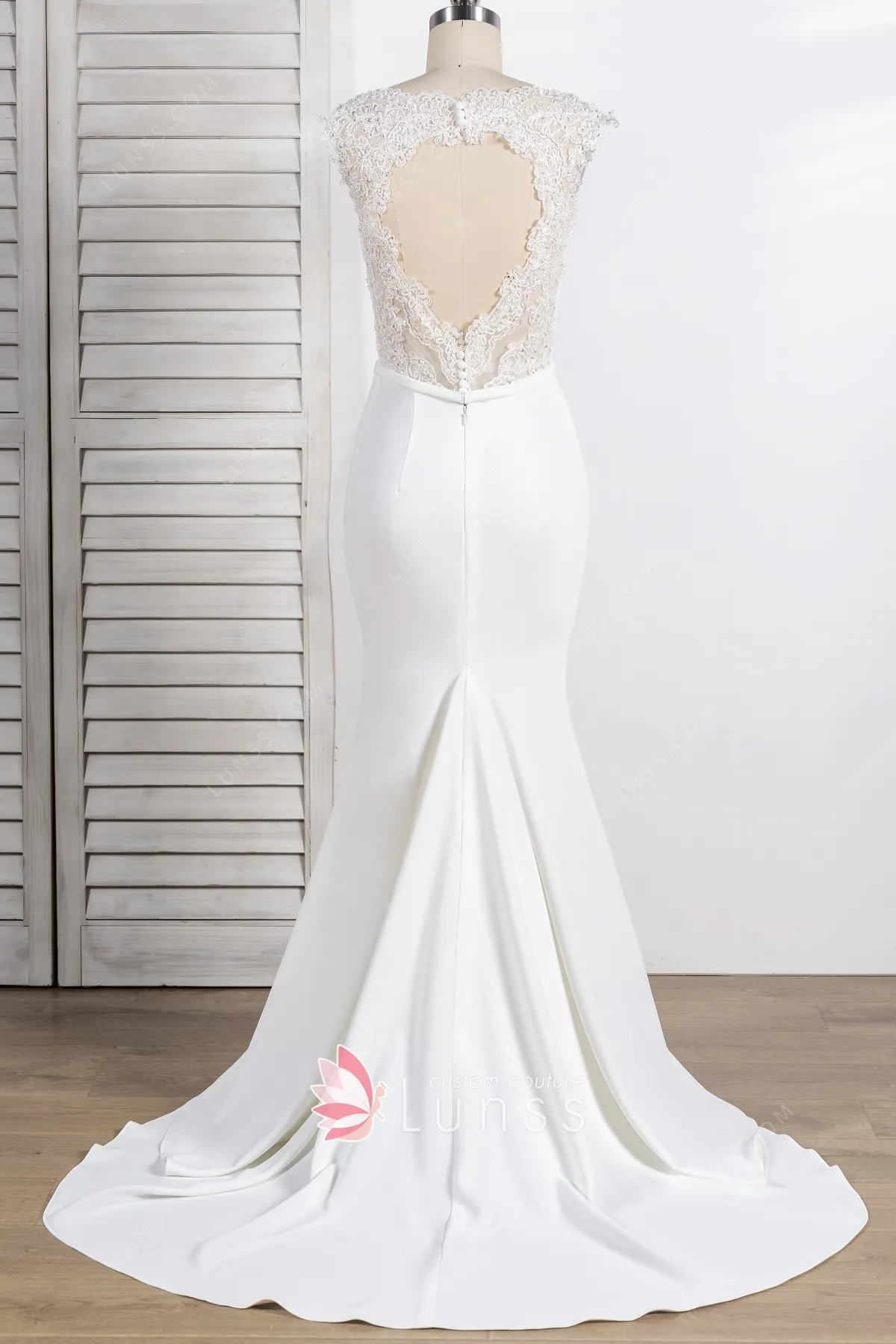 Modern Beaded Lace & Satin Open Back Mermaid Bridal Dress - Lunss